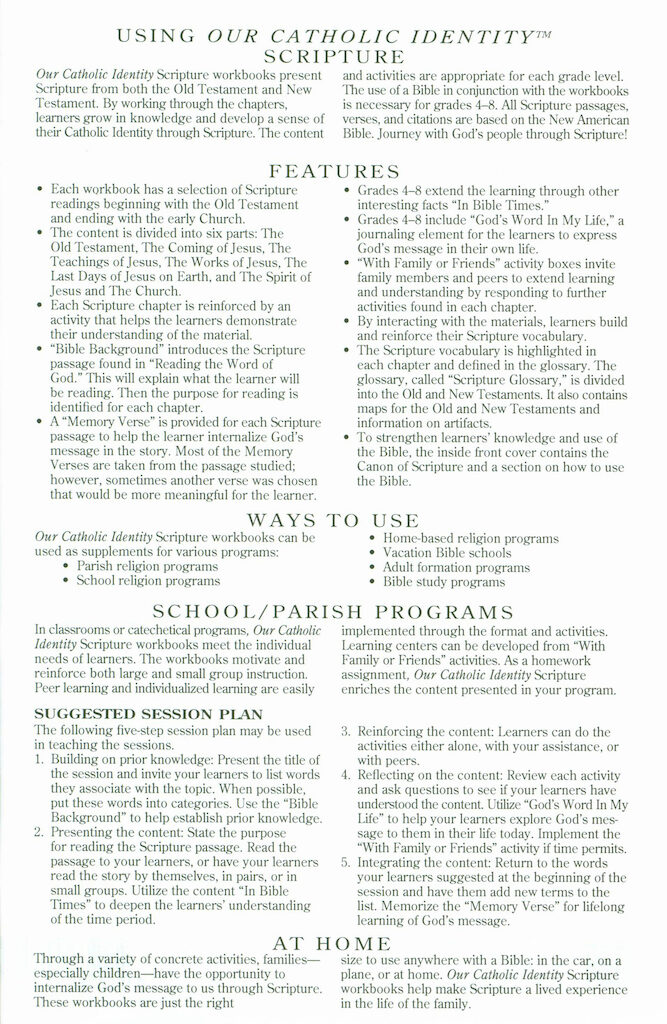 Our Catholic Identity Scripture Workbook Series: Grade 2, Student Wor…
