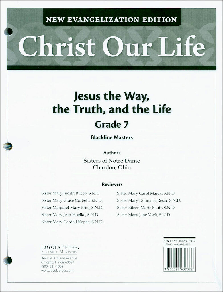 Christ Our Life: New Evangelization, K-8: Grade 7, Blackline Masters